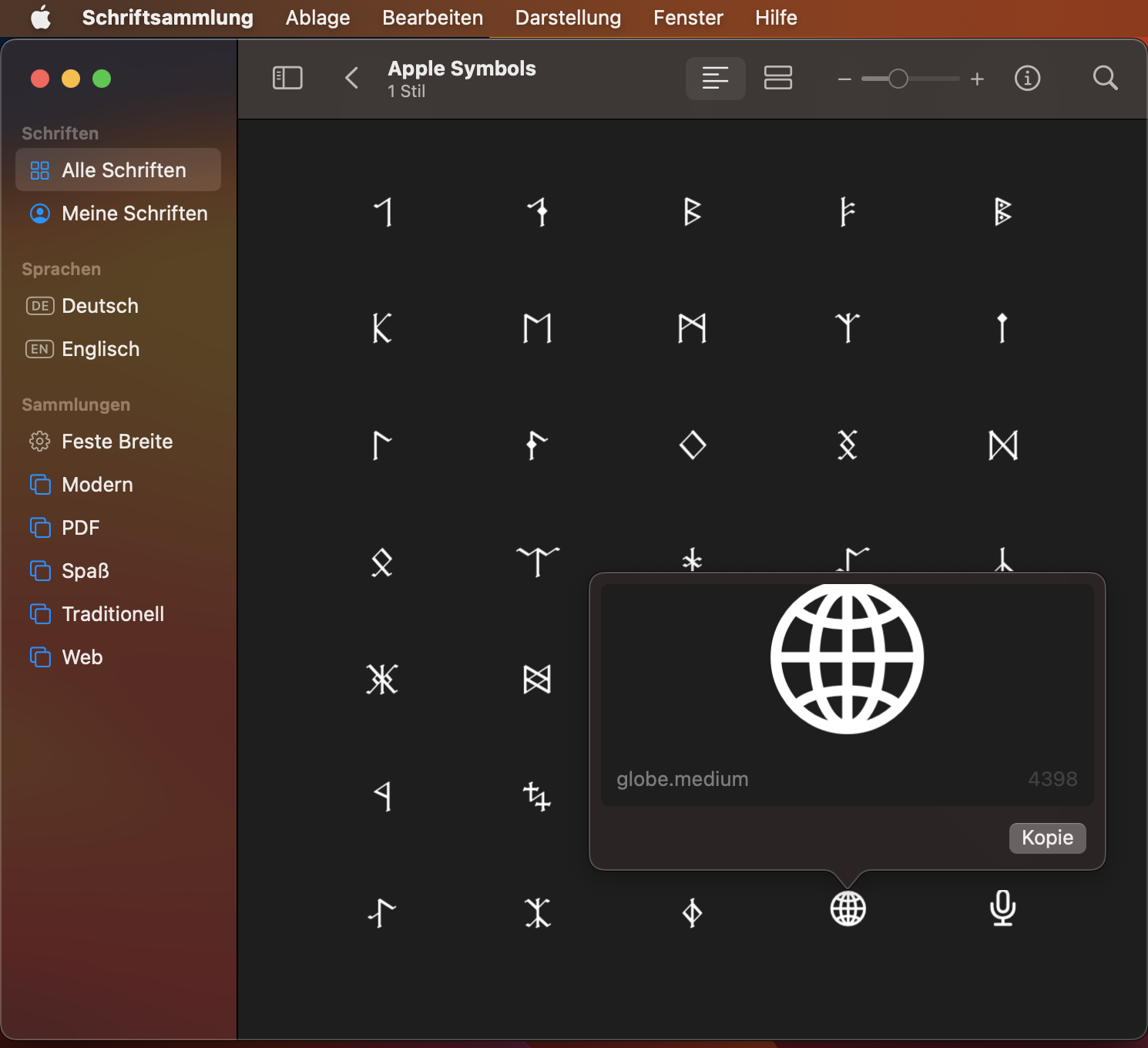 Zeichen aus Schriftsammlung in Pages einf… - Apple Community