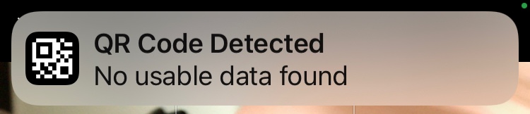 QR Code detected -no usable Data found. W… - Apple Community