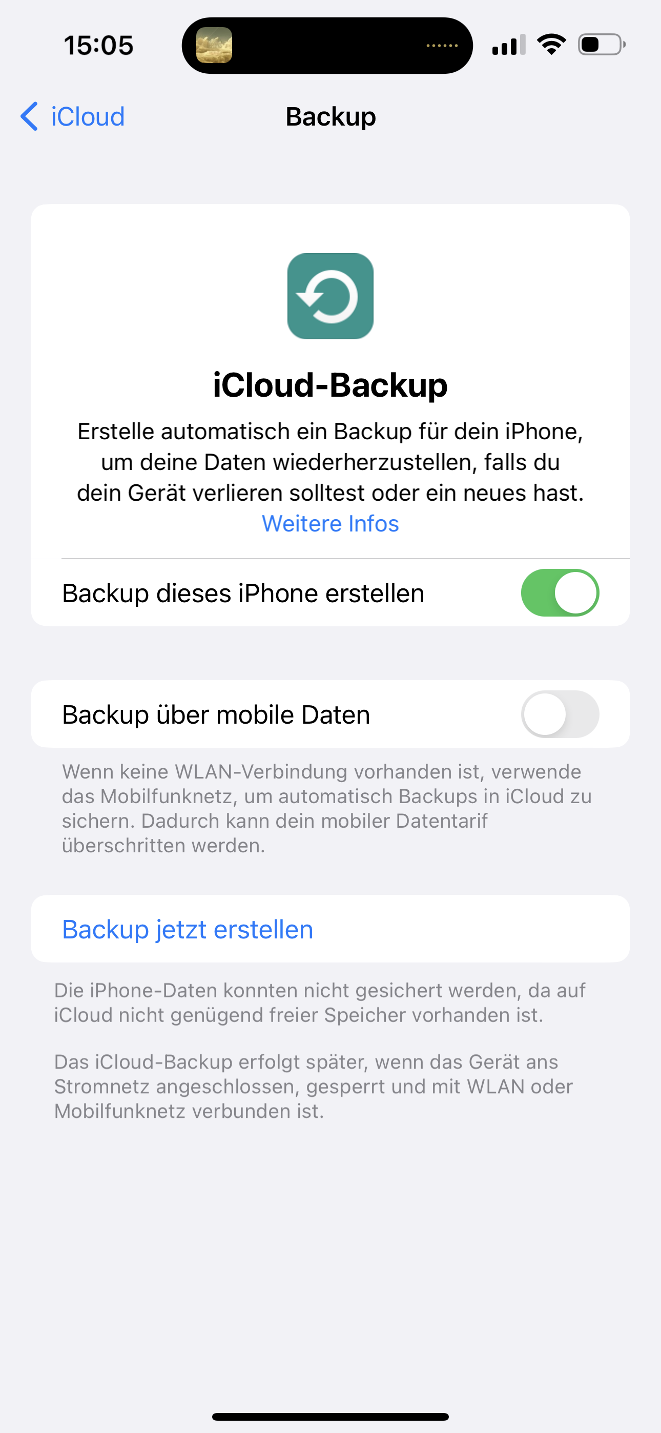Backup trotz genügend Speicher nicht mögl… - Apple Community