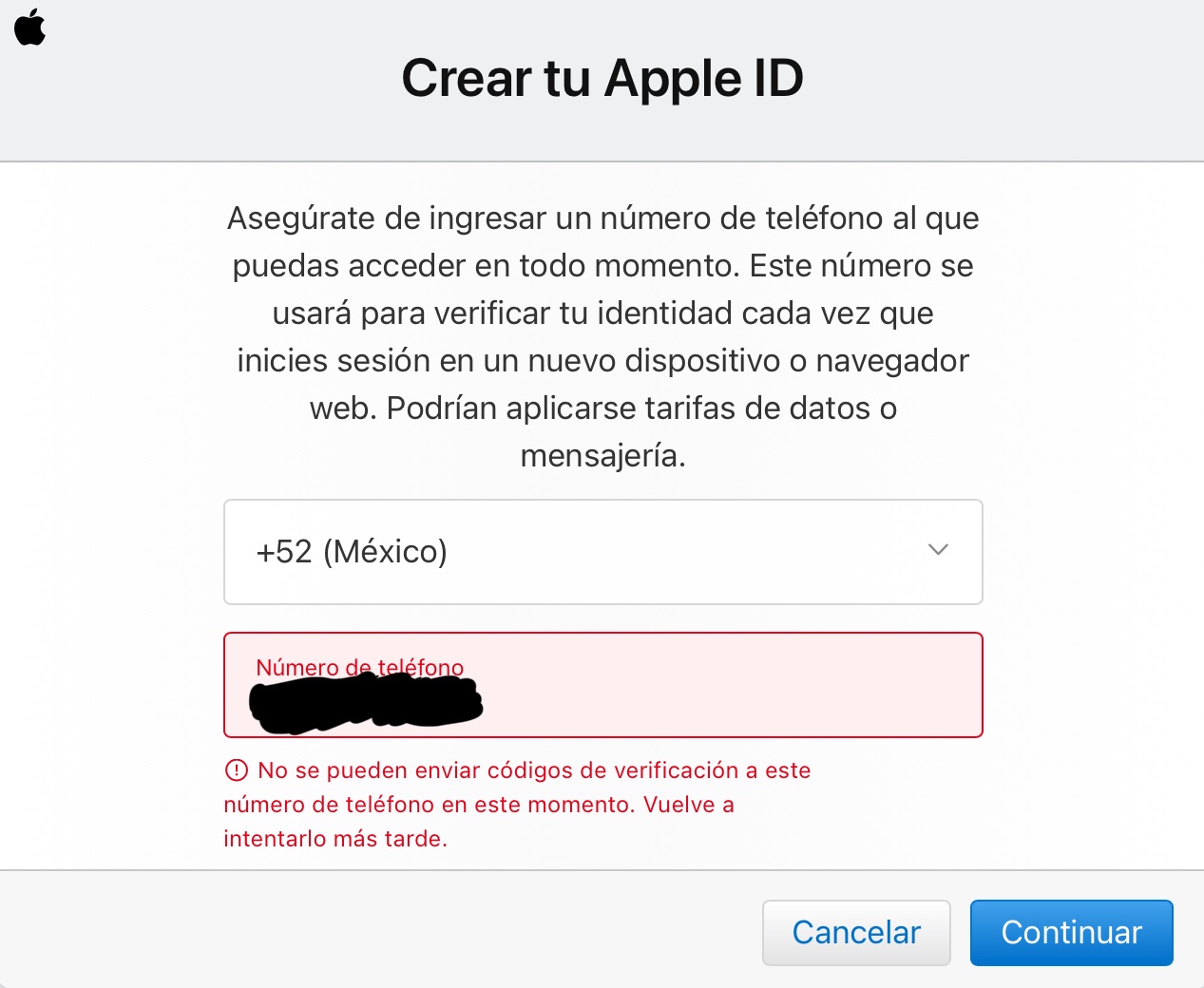 No me deja crear mi Apple ID con mi nú… - Comunidad de Apple
