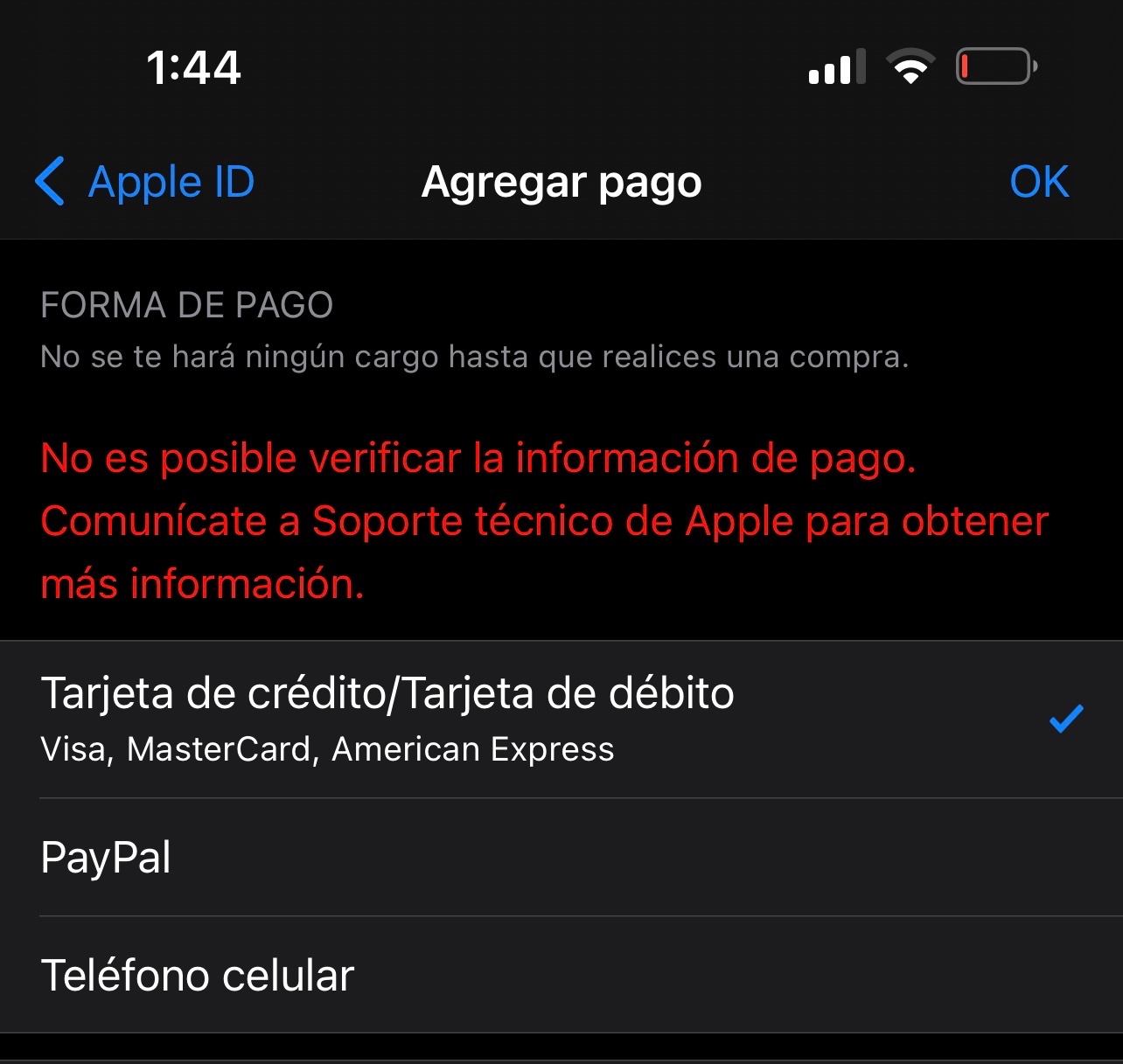 Por qué no agarra mi método de pago? - Comunidad de Apple