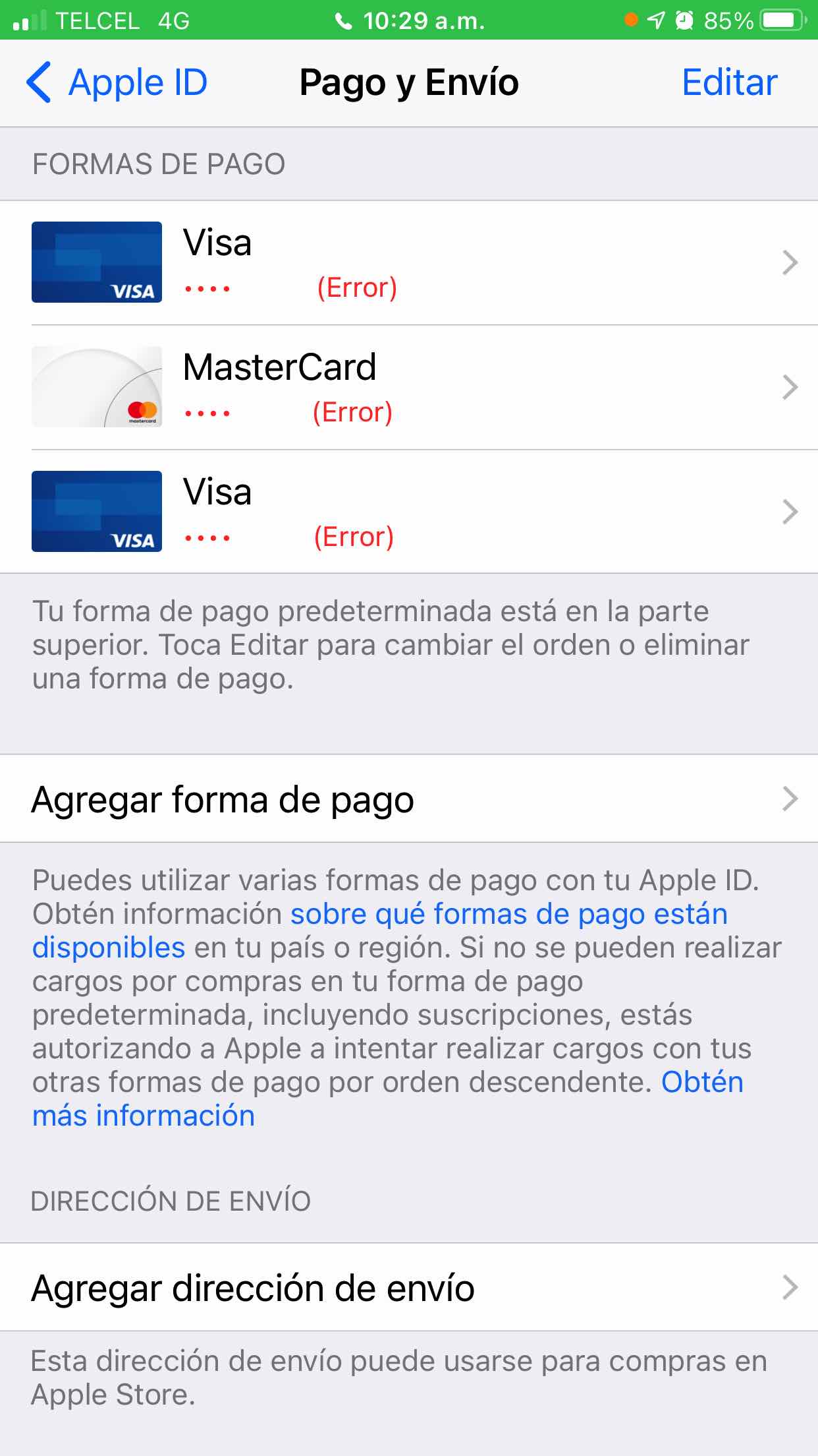 Me rechaza mi método de pago para el a… - Comunidad de Apple