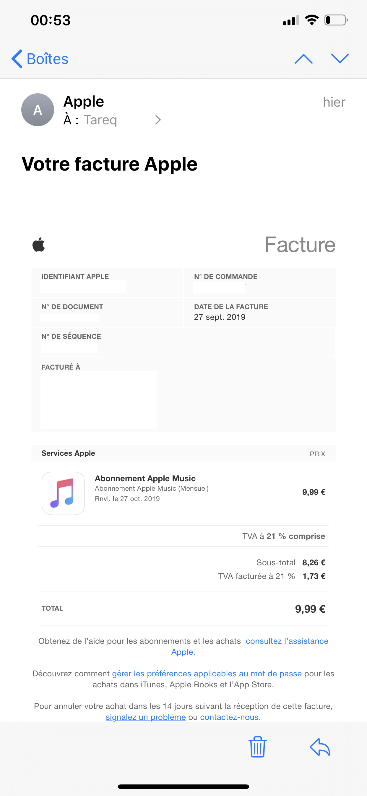 Facture pour un abonnement Apple Music j… - Communauté Apple