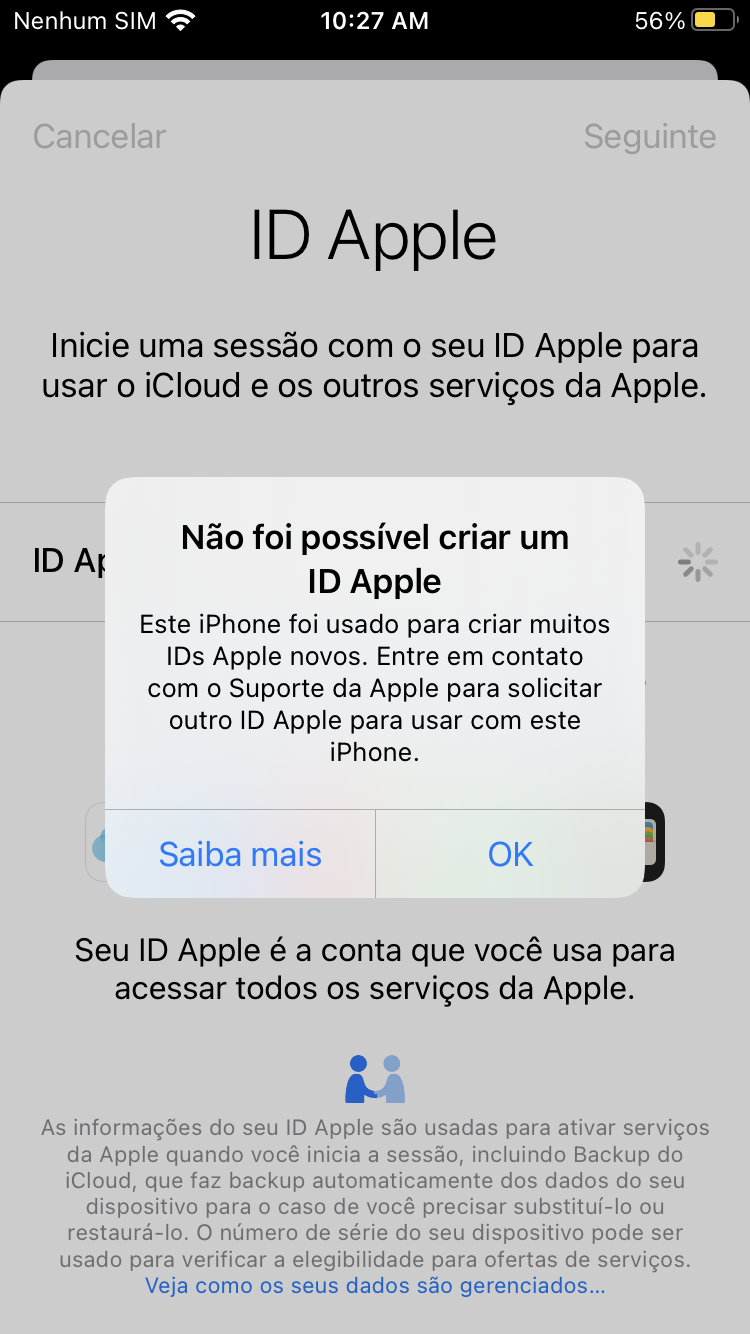 "Não foi possível criar um ID Apple" - Comunidade da Apple